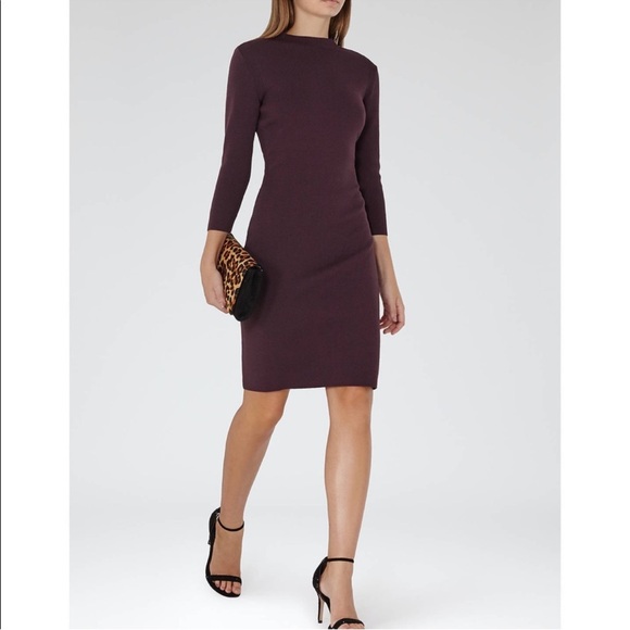 Reiss | Dresses | Reiss Rita Knitted Dress Berry Uk 2 Us 8 Mock Neck ...